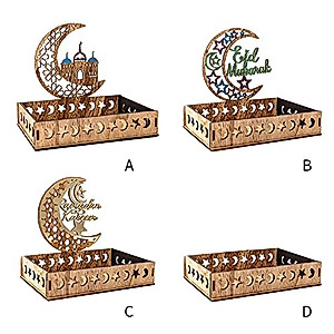 Likense Ramadan Serving Tray, Wooden Eid Ramadan Mubarak Serving Tray Eid Moon Star Shape Pastry Tray Wood Dessert Plate Table Decoration for DIY Home Dessert Cupcake Rustic Biscuit Snack
