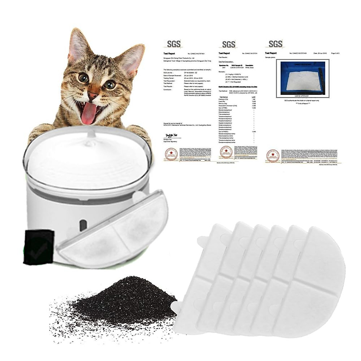 Pet Fountain Filter Replacement for WF20/CF20 Wireless Pumps Cat Water Fountain, Triple Action Pet Fountain Replacement Filters, Cat Water Fountain Filter 6 Pcs and Water Pump Filters Sponges