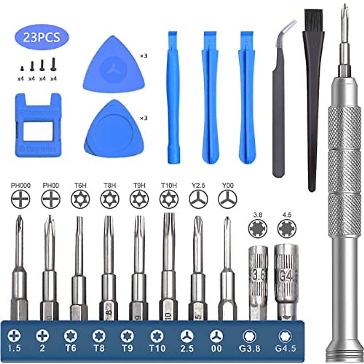 EasyTime Repair Tool Kit Compatible for PS4, Nintendo, Xbox one, 24 in 1 Triwing Screwdriver kit, T6 T8 T9 T10 Torx Gamebit Compatible for Switch Lite, Joycon, NES, SNES, GBA, 3ds, Gamecube, N64