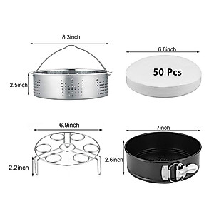 Steamer Basket, Egg Rack Holder, 7" Non-stick Springform Cake Pan, 50 Pcs Cake Paper for Instant Pot Accessories, Vegetable Food Steamer Rack. Fit Pot 5,6,8 qt Pressure