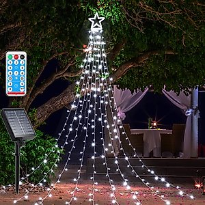 Toodour Solar Lights Outdoor, 317 LED 10ft x 9 Solar Garden Lights with 12" Topper Star, 8 Lighting Modes Waterproof Star Fairy Lights for Garden, Patio, Wedding, Party Decoration (White)