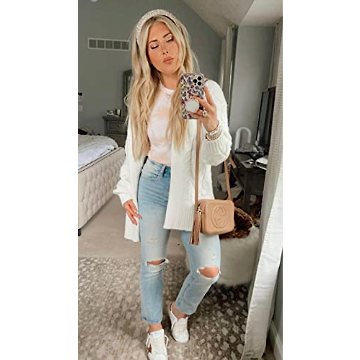 CRYSTALFY Crystal Phone Grip & Phone Stand: Authentic Natural Gemstone Swappable Top, Expandable Collapsible Holder for Smartphones and Tablets (Clear Druzy)