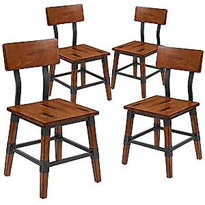 Flash Furniture Jackson 4 Pack Rustic Antique Walnut Industrial Wood Dining Chair