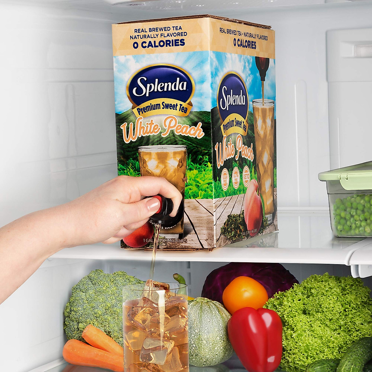 SPLENDA Premium Sweet Tea On Tap, 1 Gallon Bag In Box Ready to Drink Liquid, White Peach Green Tea, 128 Fl Oz
