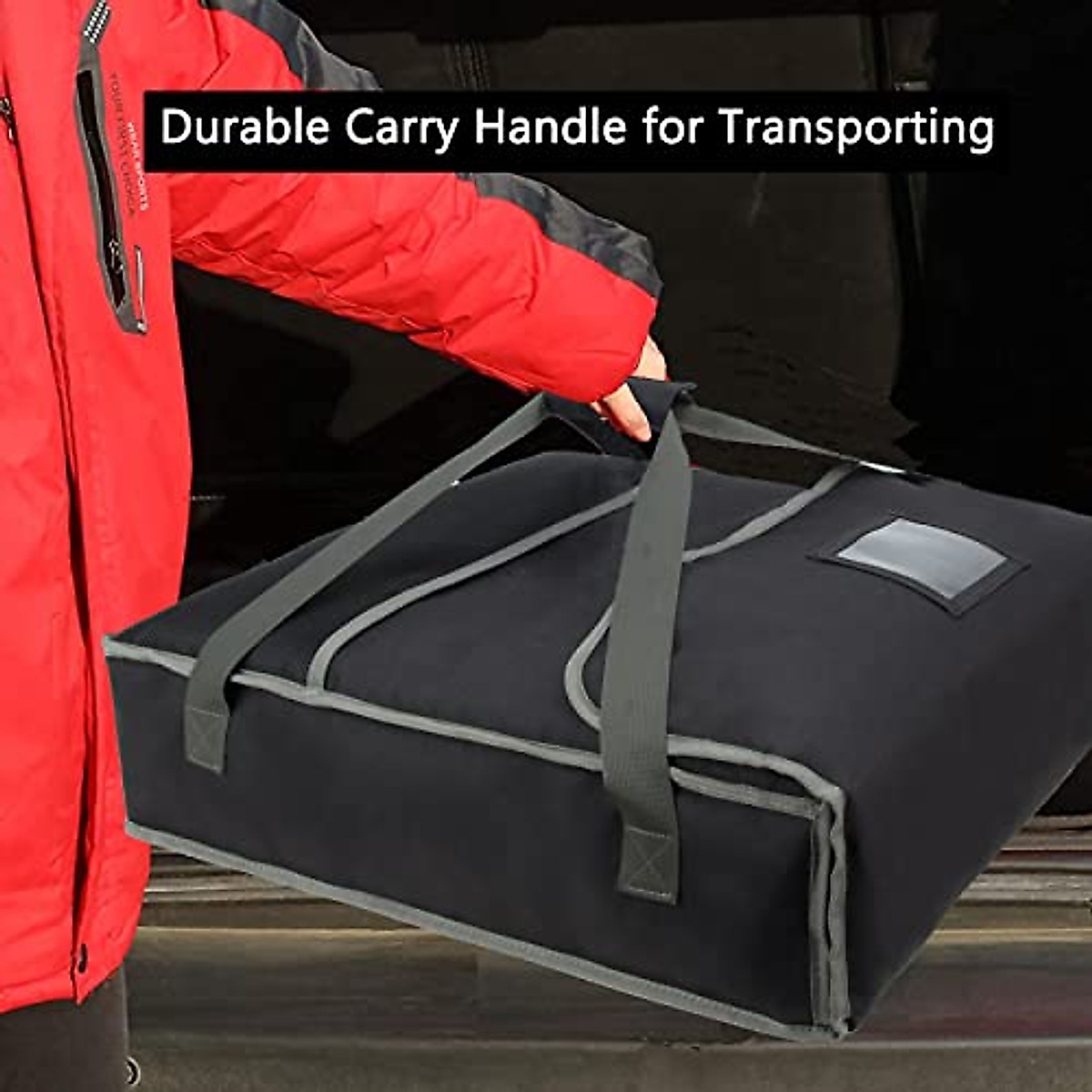 KISLANE Insulated Pizza Delivery Bag 20’’ x 20’’ x 6’’, Commercial Pizza Food delivery Bag for Catering Transportation(Black)