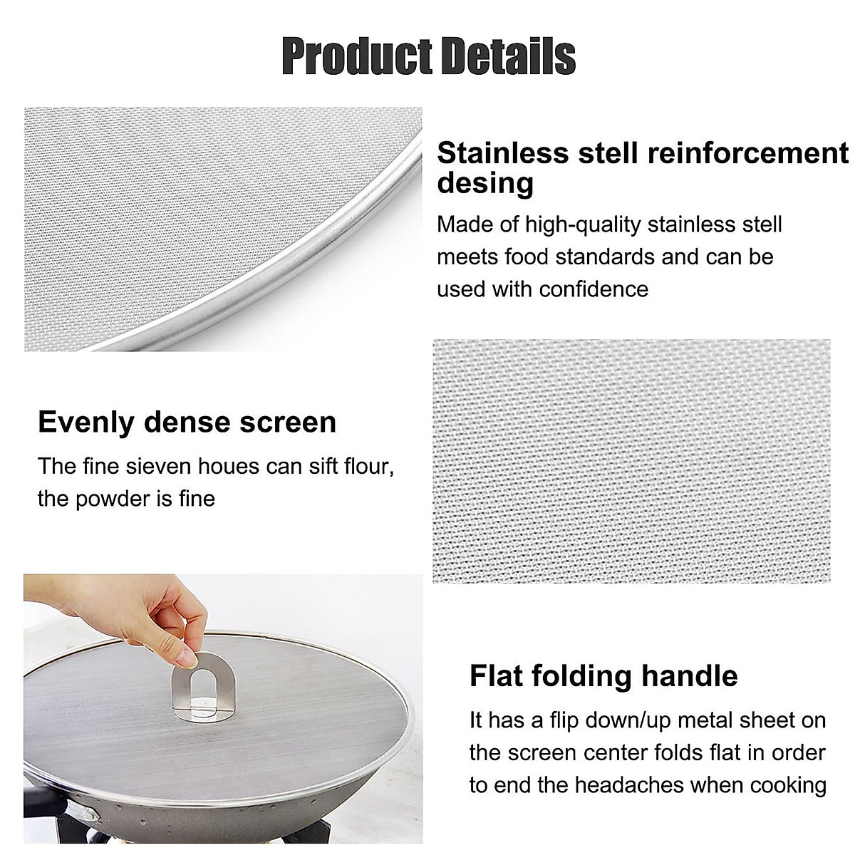 Splatter Screen for Cooking - Stainless Steel Grease Splatter Guard for Frying Pan, No Cooking Oil Mess No Burns, Ultra Fine Mesh Lids Set of 3(10", 11.5", 13")