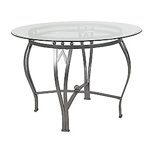 Flash Furniture Syracuse Round Glass Dining Table with Metal Frame, 42 in, Clear/Silver