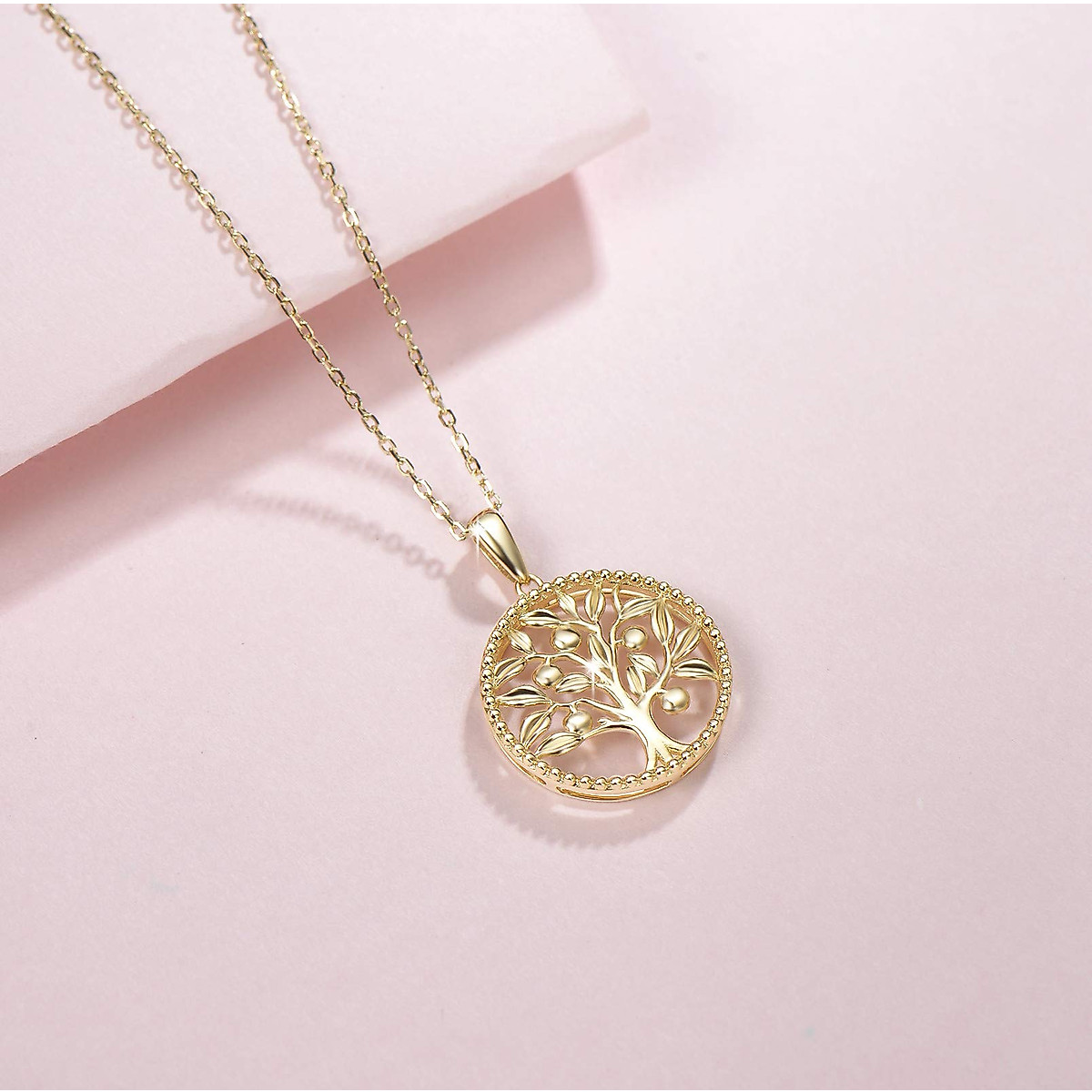 Agvana 14K Solid Real Gold Tree of Life Necklace for Women Dainty Pendant Necklace Fine Jewelry Birthday Gifts for Women Mom Wife Her Yourself, 16"+2"