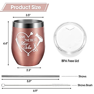 I Give the Best Jobs Wine Tumbler, Hairdresser Barber Unique Cosmetology Hairstylist Funny Gift for Women Sisters Friend Rose Gold Stainless Steel Wine Tumbler with Lid Straw 12 oz