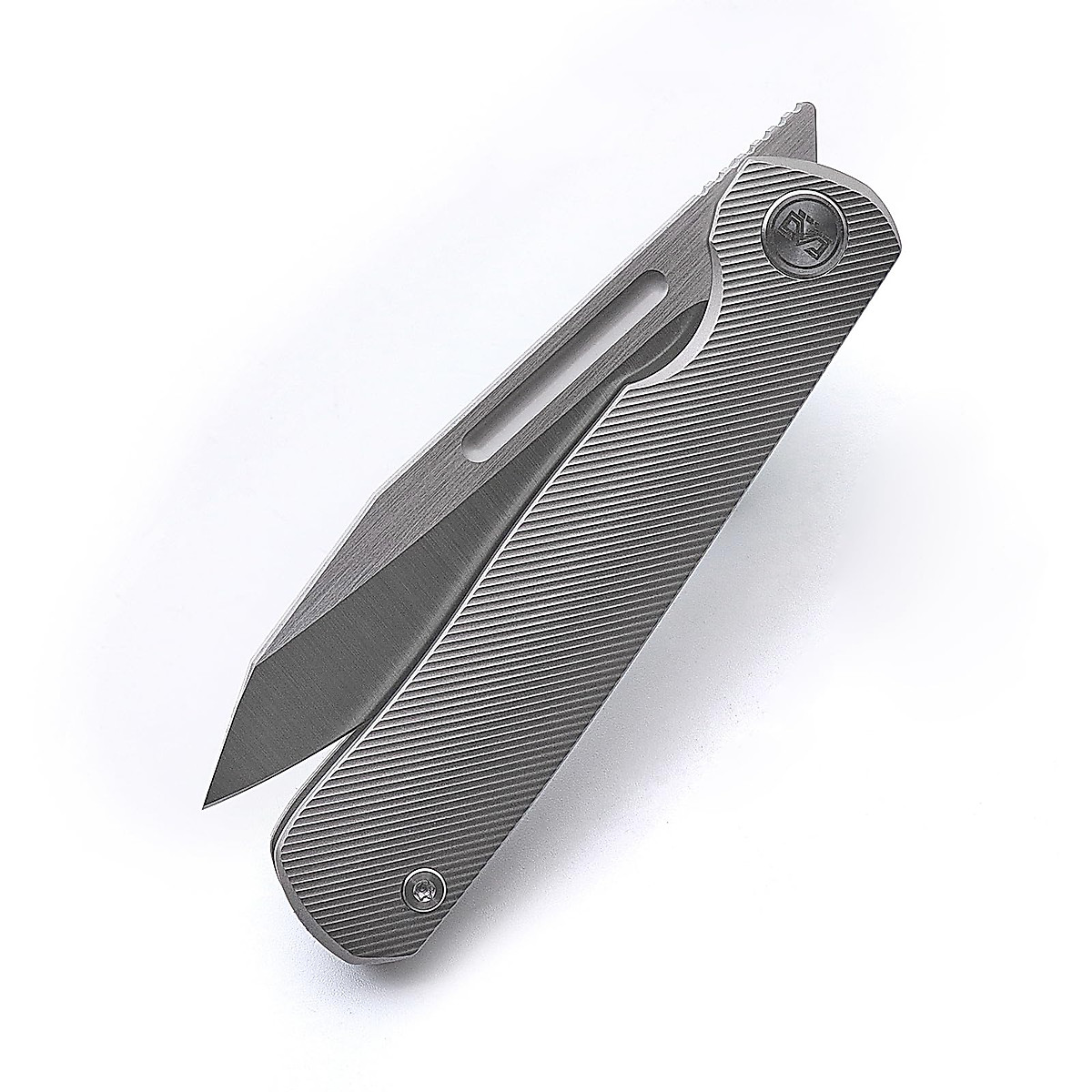 Miguron Knives M Ekry Front Flipper Folding Knife 3.35" Hand Hollow Ground Rubbed CPM-20CV Satin Blade Sandblasting Titanium Handle Camping Hiking Pocket Knife MGR-617GY