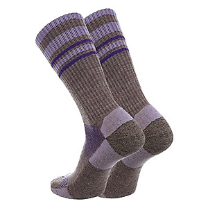 TCK Merino Wool Striped Crew Socks (Plum/Lavender, Medium)