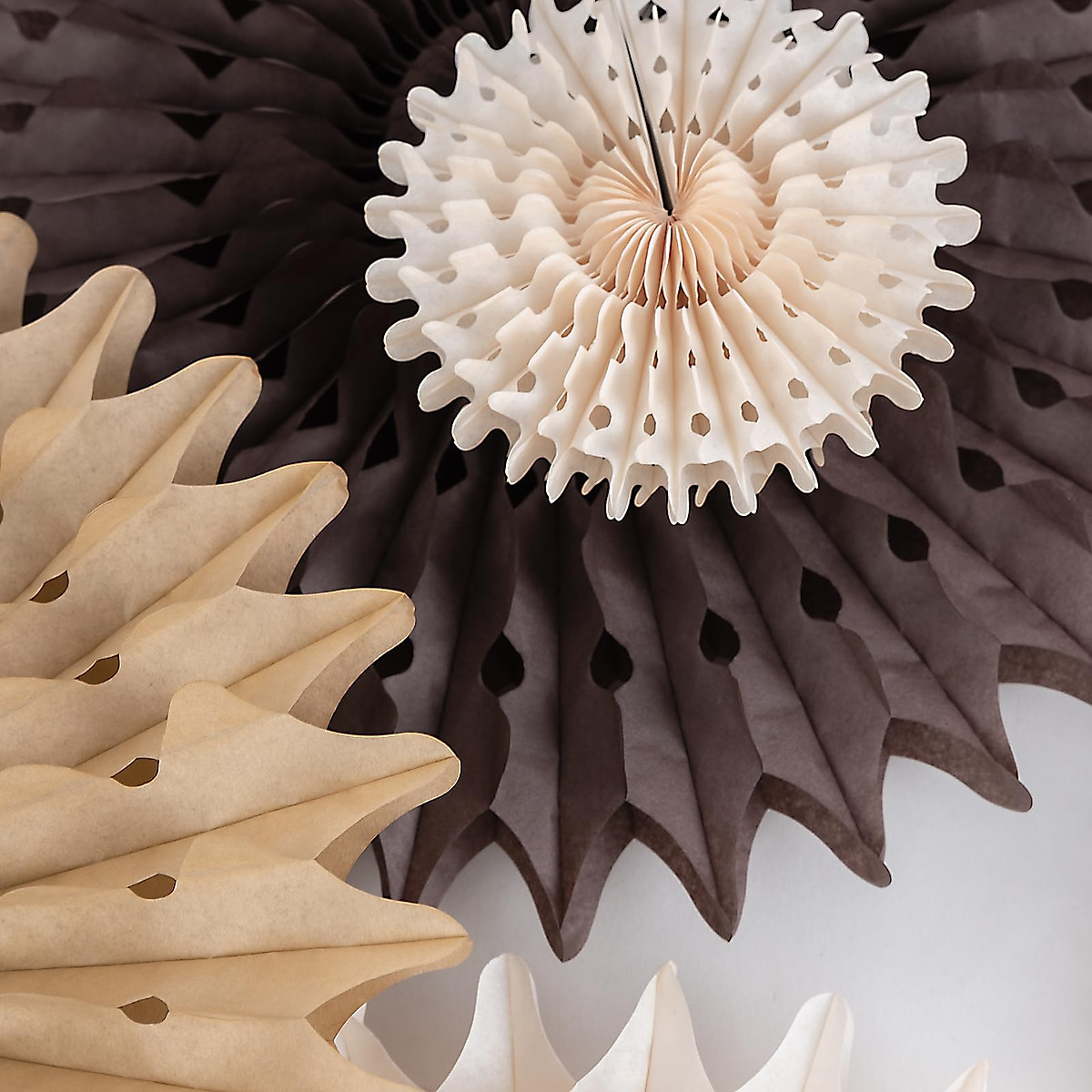 PAPER JAZZ 11 Pcs Brown Party Decorations Neutral Party Decorations Hollowed Out Honeycomb Round Paper Fans Rustic Birthday Wedding Graduation Party Supplies