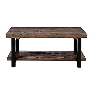 Alaterre Furniture Pomona Rustic Industrial Modern Vintage Metal and Solid Wood Coffee Table, Easy Assembly, 42 in x 24 in x 18 in ,Brown