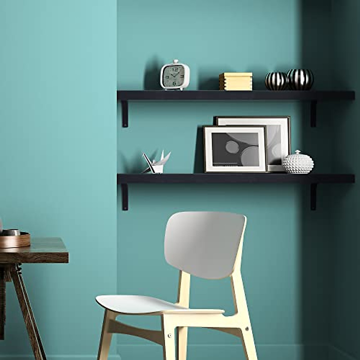 Floating Shelves, Solid Wood Wall Shelves for Bedroom Decor, 36 Inch Black Wooden Shelves for Bookshelf, Wall Mounted Long Floating Shelves, Decoration for Bathroom Bedroom Kitchen Garage and Plants