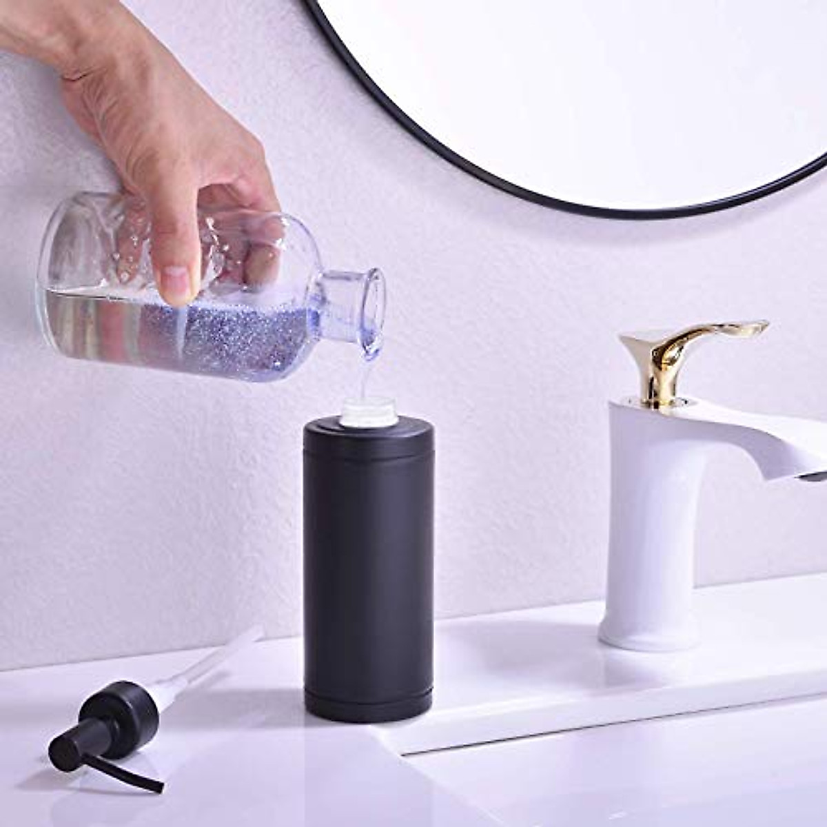 Black Soap Dispenser with Pump, Kmeino Stainless Steel Countertop Soap Dispenser Black Bottle 10 Oz, 300 ML Liquid Bottle for Kitchen Bathroom Hand Dish Lotion Dispenser