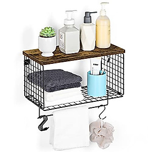 Bathroom Towel Rack Wall Mounted Tower Holder with Tower Bar Farmhouse Bathroom Storage Organizer Shelf Holder for Bathroom Laundry Room Livingroom Bedroom 6 Hooks