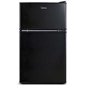 Midea WHD-113FB1 Double Door Mini Fridge with Freezer for Bedroom Office or Dorm with Adjustable Remove Glass Shelves Compact Refrigerator, 3.1 cu ft, Black