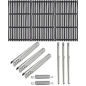 Hongso Grill Parts for Charbroil 466242815 466242716 466242715 463276016 463242716 Models, 17" Grill Grates 3 Pack Heat Plates Burner Tubes and Carryover Tubes Included