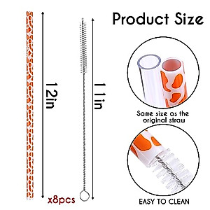 AIERSA 8 Pack Leopard Straw Replacement 40oz for Stanley,Plastic Reusable Straw for Stanley Adventure Quencher Travel Tumbler,Long Straws with Cleaning Brush for Stanley Cup Accessories