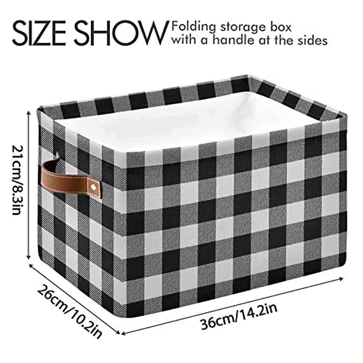 Kigai Black and White Buffalo Plaid Storage Basket with Handles Collapsible Storage Bins Canvas Fabric Storage Organizer for Shelves Closet Bedroom Living Room 1Pack