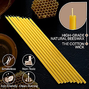 Natural Beeswax Candles - 7” 15 pcs Best Beeswax Candle - Pure Deep Yellow Bee Wax with Great Honey Scent and Cotton Wicks - Eco Friendly 100% Beeswax Candles for Decoration Home Birthday Cake 1104408