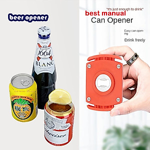 Can Opener Manual Hand Held Beer Safety Easy Camping Can Openers Smooth Edge Without Shards, Red