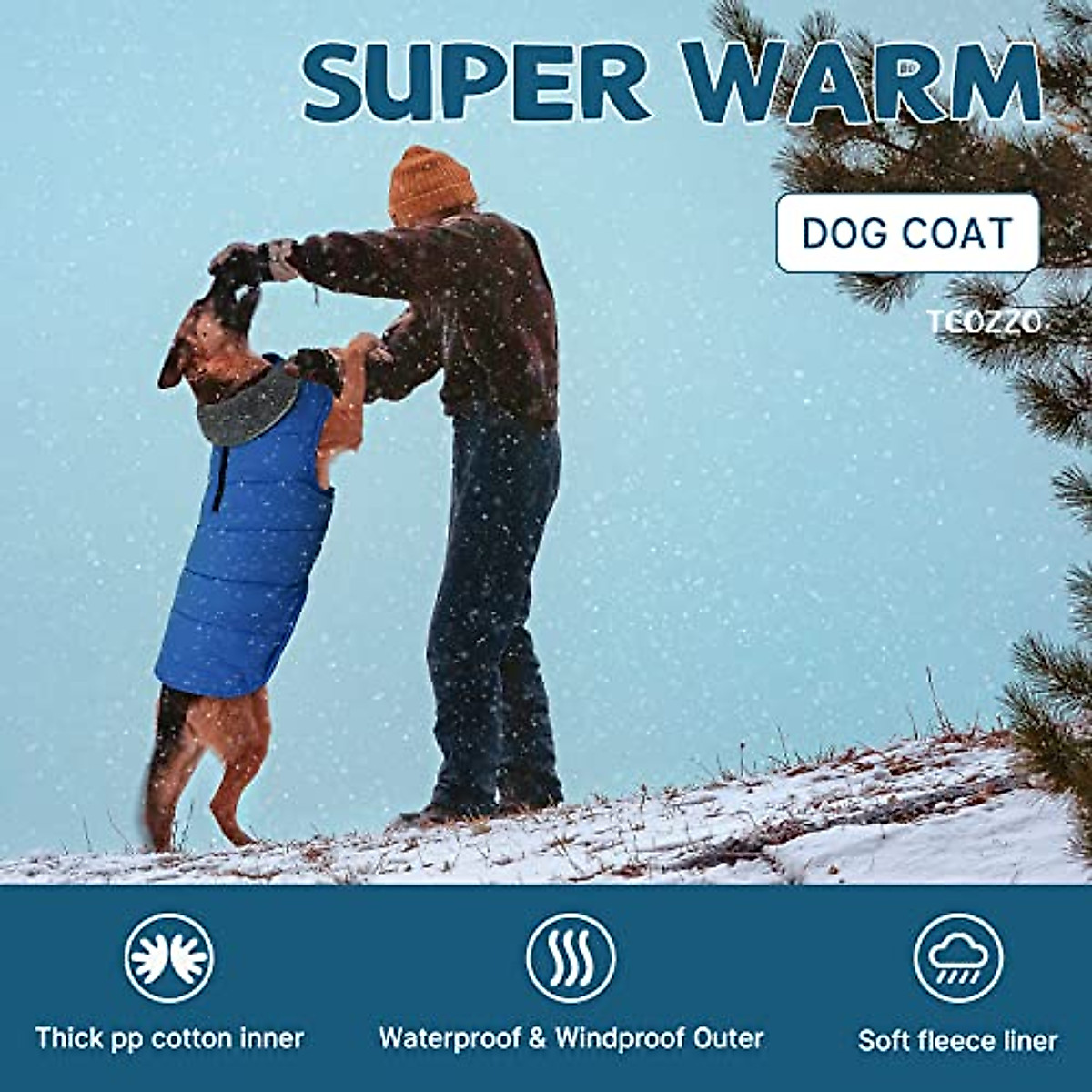 TEOZZO Dog Winter Coats - Waterproof Dog Snow Jackets Windproof Fleece Lined Dog Apparel Vest with Leash Hole Dog Cold Weather Coats for Large Dogs Navy X-Large