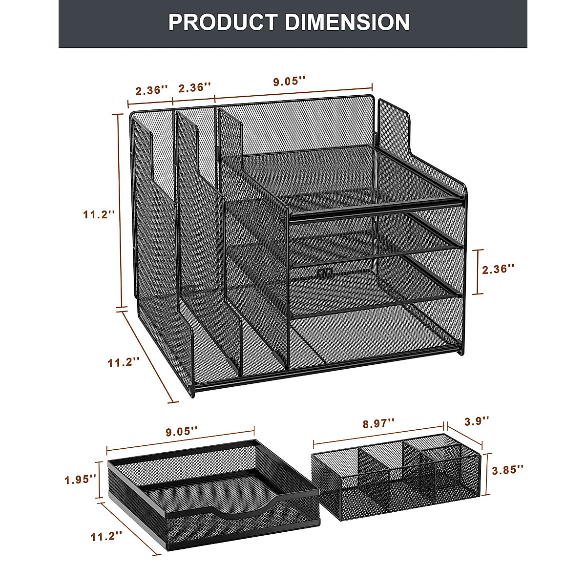 VIVSOL Desk Organizer with Mesh File Holder, 4-Tier Office Supplies Desk Organizers and Accessories with Sliding Drawers, 3 Trays & Pen Holder, Desk File Organizer and Storage for Office, School, Home
