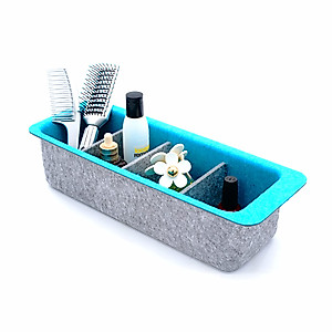 WELAXY Cabinet Pantry Organizers Desk drawer bin with 4 adjustable compartment Felt multi-storage for Kitchen home office closet Junk Socks Ties organizing (Turquoise)