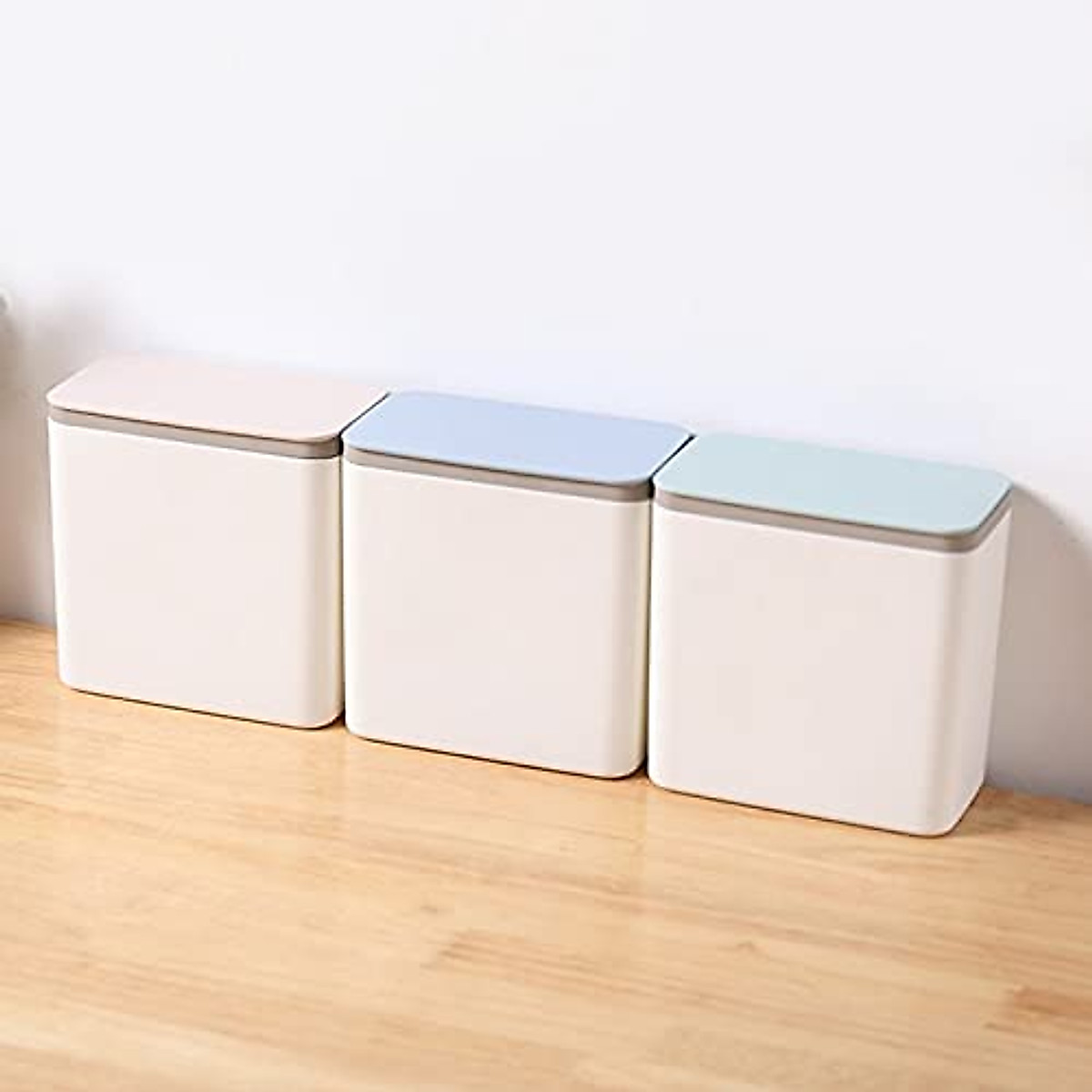 MYRRHE Cans, Square Mini Small Waste Bin Desktop Garbage Basket Home Table Plastic Office Supplies Trash Can Dustbin Sundries Barrel Box New (Color : Blue)
