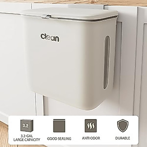 Kitchen Trash Can for Counter Top or Under Sink, 3.2 Gallon Large Capacity Dry and Wet Separation Hanging Trash Bin for Cupboard/Bathroom/Office, Kitchen Waste Bin with Scraper and Liquid Container