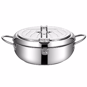 Deep Fryer Pot 304 Stainless Steel Japanese Frying Pot 3.4L/9.4 Inch Tempura Frying Pot with Lid, with Temperature Control Oil Drip Drainer Rack for Fried Chicken, Shrimp, French Chips dip