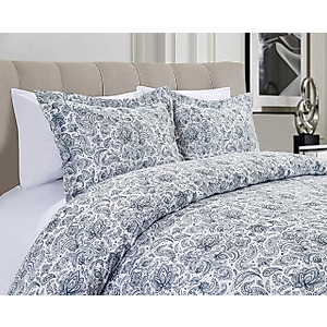 CELINE LINEN Luxury Silky Soft Coziest 1500 Premier Hotel Quality 3-Piece Duvet Cover Set |Coarse Paisley Pattern| Wrinkle Free, King/California King, Navy Blue