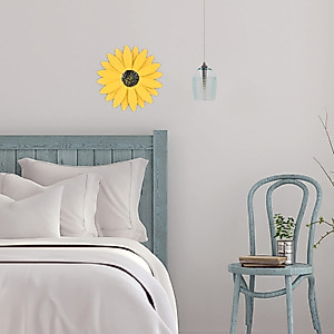 Happyyami Floral Wall Sculpture Metal Daisy Wall Art Inspirational Wall Sculptures Sunflower Hanging Figurine Wall Hanger Ornaments for Balcony Decor Yellow Garden Wall Art