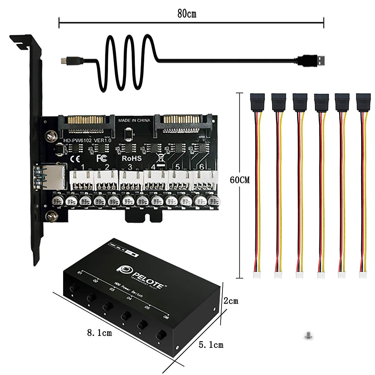 PELOTE Hard Drive Power Switch Module for 2.5 inch / 3.5 inch SATA HDD/SSD, 6-Way Hard Drive Power Independent Switch Controller with TVS Protection