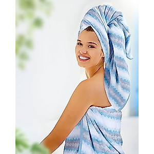 Jacquotha 6 Piece Soft and Absorbent Bathroom Towel Set, 2 Bath Towels, 2 Hand Towels, 2 Washcloths, Stripe and Cut Velvet Design, Cotton Lightweight Thin Towel Sky Blue