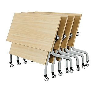 4 pcs Flip Top Mobile Training Table with Modesty,Storage Layer and Lockable Wheels, Folding Meeting Room Table Boardroom Desk for Office Conference Room (Color : A, Size : 120 * 50 * 75cm)