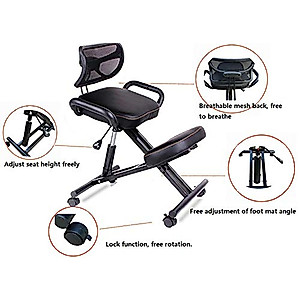 Mobile Kneeling Posture Chair Ergonomic Kneeling Chair Office with Orthopedic Back Pain Seat Adjustable Stool Thick Comfortable Cushions PU Black