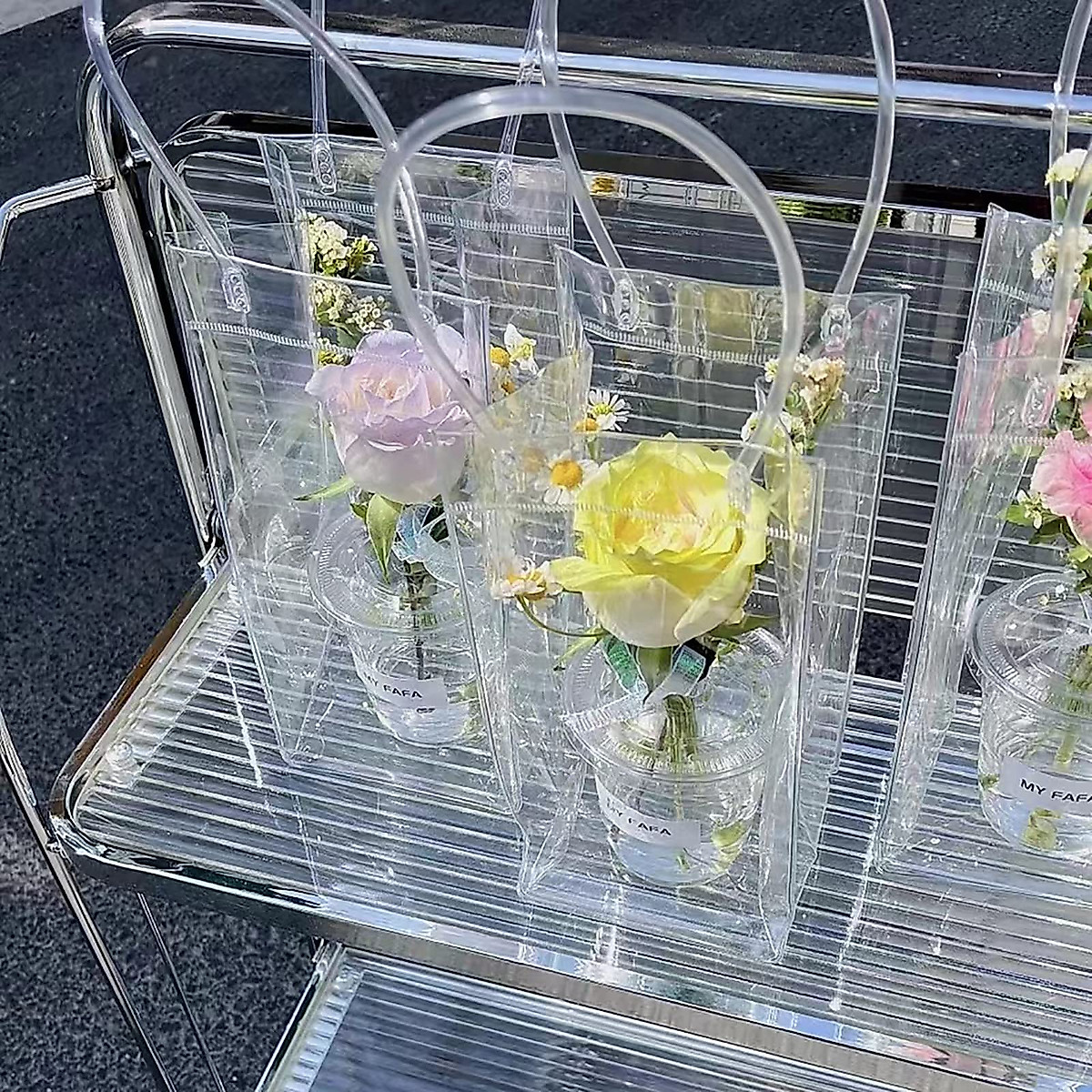 Frcctre 12 Pack Ice Wine Bag, Portable Collapsible PVC Wine Pouch Cooler Bags with Handle, Clear Wine Bottles Bag for Champagne Cold Beer White Wine Chilled Beverages