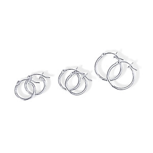 PAVOI Rhodium Plated 925 Sterling Silver Post Hoop Earrings for Women | Thin Small Gold Huggie Hoop Earrings | 3 Pairs Gold Hoop Earring Pack