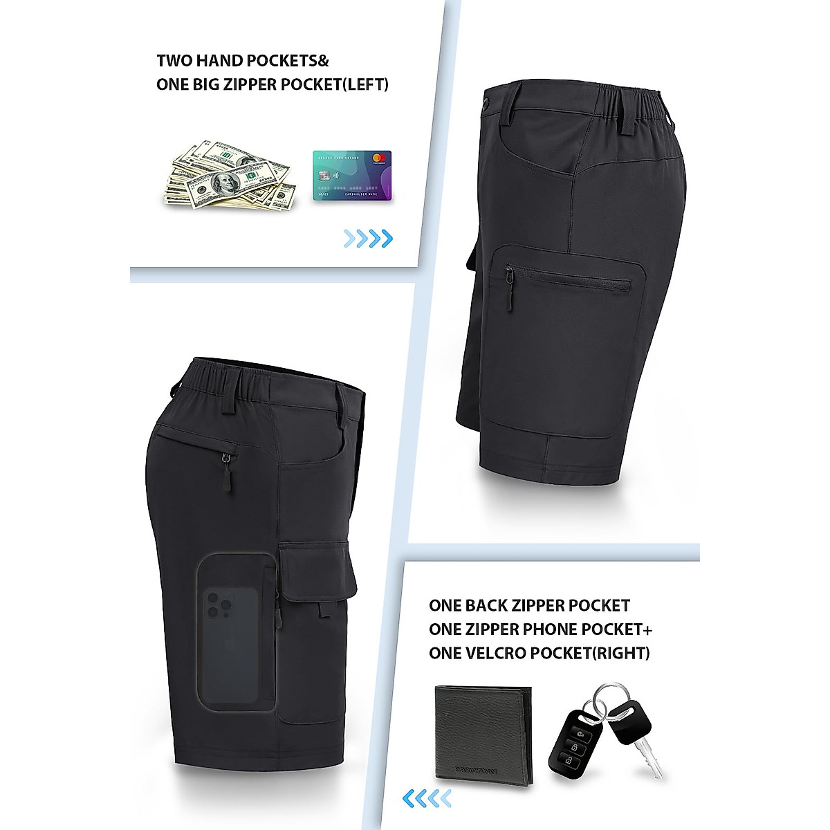 Hiauspor Men's Hiking Cargo Shorts 9"/10" Quick Dry Lightweight Waterproof for Golf Tactical Fishing Casual with 6 Pockets (Black, 38)