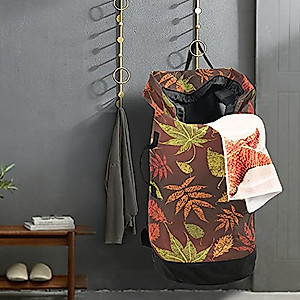Autumn Fall Leaves Thanksgiving Laundry Bag Heavy Duty Laundry Backpack with Shoulder Straps Handles Travel Laundry bag Drawstring Closure Dirty Clothes Organizer For Home Apartment College Travel