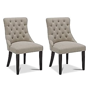 CHITA Farmhouse Tufted Dining Chairs, Modern Upholstered Chairs, Fabric High Back Dining Room Chairs Set of 2,Flax Beige