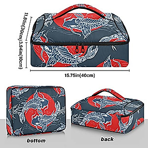 NFMILI Casserole Carrier for Hot and Cold Koi Sun Print, Insulated Food Delivery Bag Reusable Warmer Carrier Bag with Inner Pocket Aesthetic Print 15.75×11.81×3.94 inch