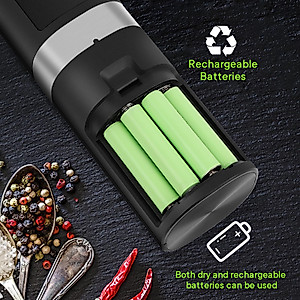 𝙉𝙀𝙒 POSHPEAK Electric Salt and Pepper Grinder Set (2 Pack), Battery+USB Rechargeable 2 in 1, Auto Seasoning Mills W/Dual Charging Base, One Hand Operation, Adjustable Coarseness Shakers, LED Light