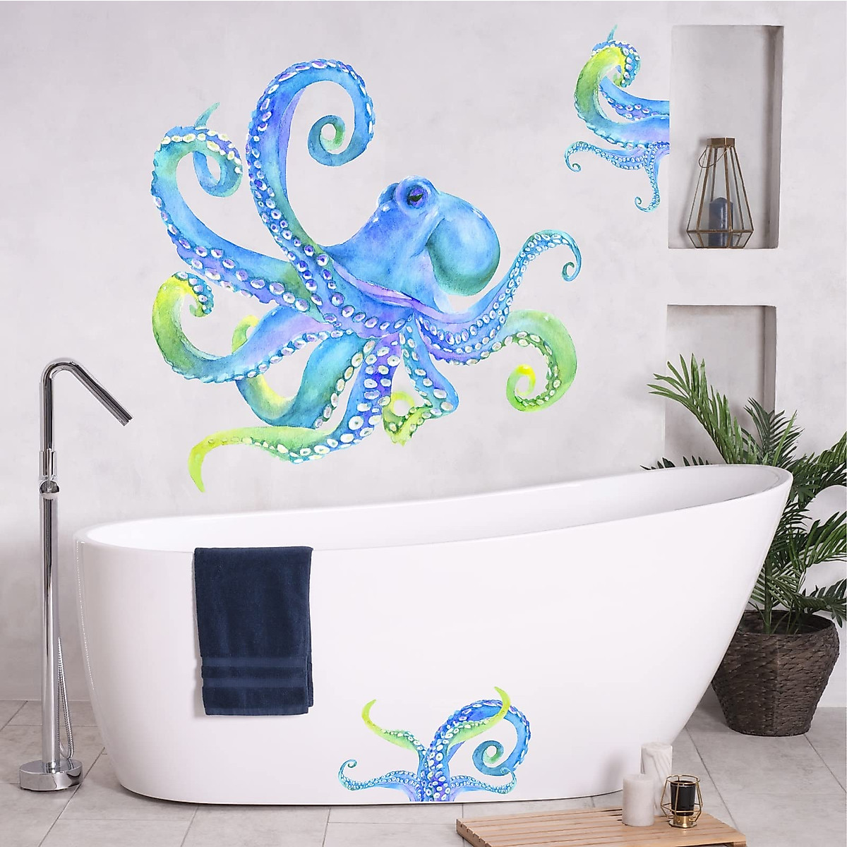 Large Octopus Wall Sticker Ocean Animal Wall Decal Peel and Stick Vinyl Wall Art Mural for Bathroom Decor Kraken Tentacles Wall Stickers Under The Sea Wall Decals for Kids Bedroom Living Room
