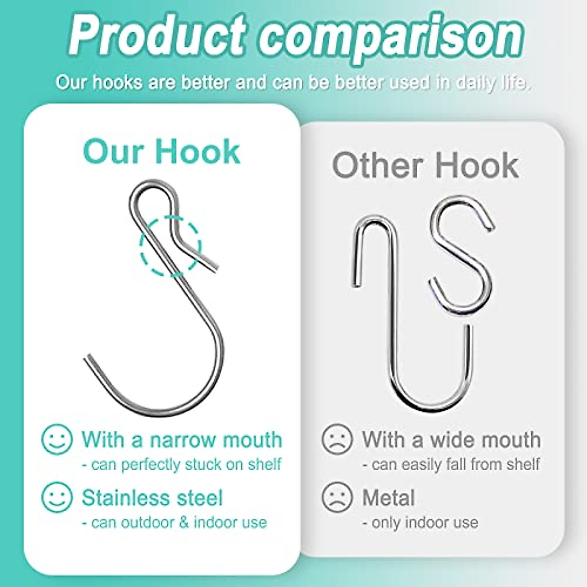 Qfeley Small S Hooks Stainless Steel, 100pcs S Shaped Metal Hooks Stainless Steel S Clip Hangers Connectors Christmas Ornaments Hanging Hooks for Christmas Wire Shelving Bathroom Office, 1.7”/4.3cm