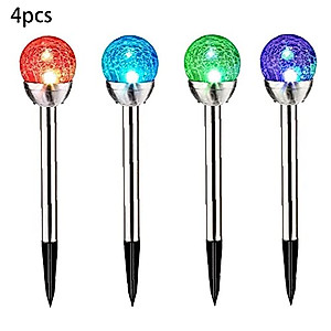 Bumper Solar Garden Stake Lights Cracked Glass Ball Dual LED Lamp with Colorful Light 4PCS Home and Garden