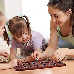 Crobyi Mancala Board Game Set for Kids & Adults, Includes Portable Folding Rubber Wood Board, 48+5 Glass Stones, Stones Storage Bag & Mancala Instructions. Classic Marble Board Game for Family.