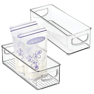 mDesign Small Plastic Nursery Storage Container Bins with Handles for Organization in Cabinet, Closet or Cubby Shelves - Organizer for Baby Food, Bibs, Formula - Ligne Collection - 2 Pack - Clear
